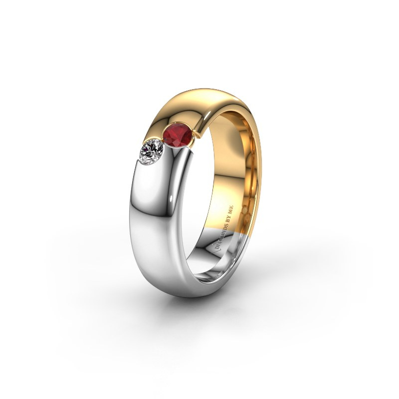 Twee kleuren gouden dames trouwring ±6 mm met robijn WH1003L26C