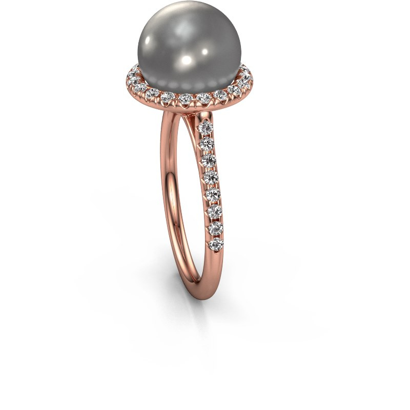 Anke Roségold Halo Ring mit 8 mm Grau Perl und Diamant| -30%