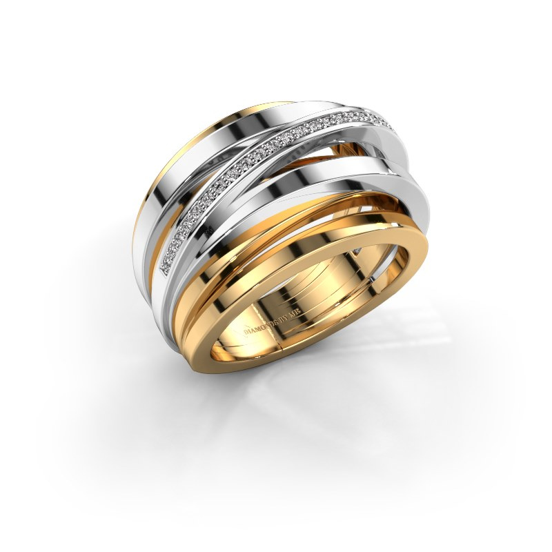Brede, meerdere banden gouden ring Swinda met zirkonia| Diamondsbyme