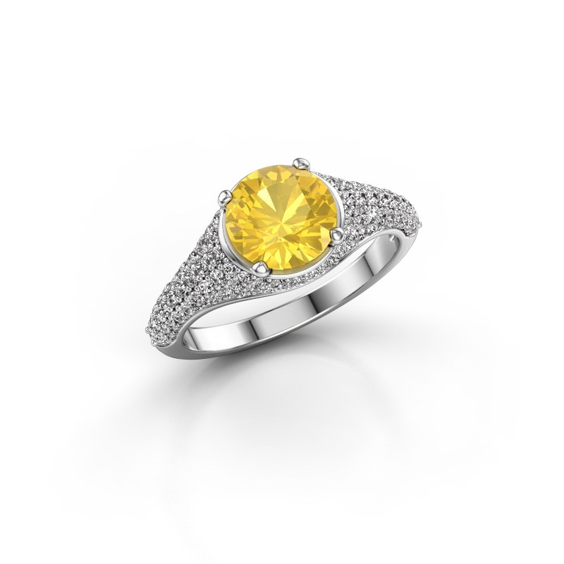 Gele saffier platina verlovingsring 7 mm Lovella|DiamondsByMe