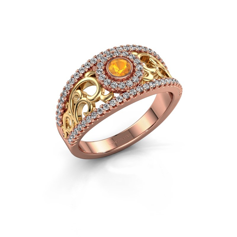 Bijzondere Lavona ring rosé goud met 3.4 mm citrien | DiamondsByMe